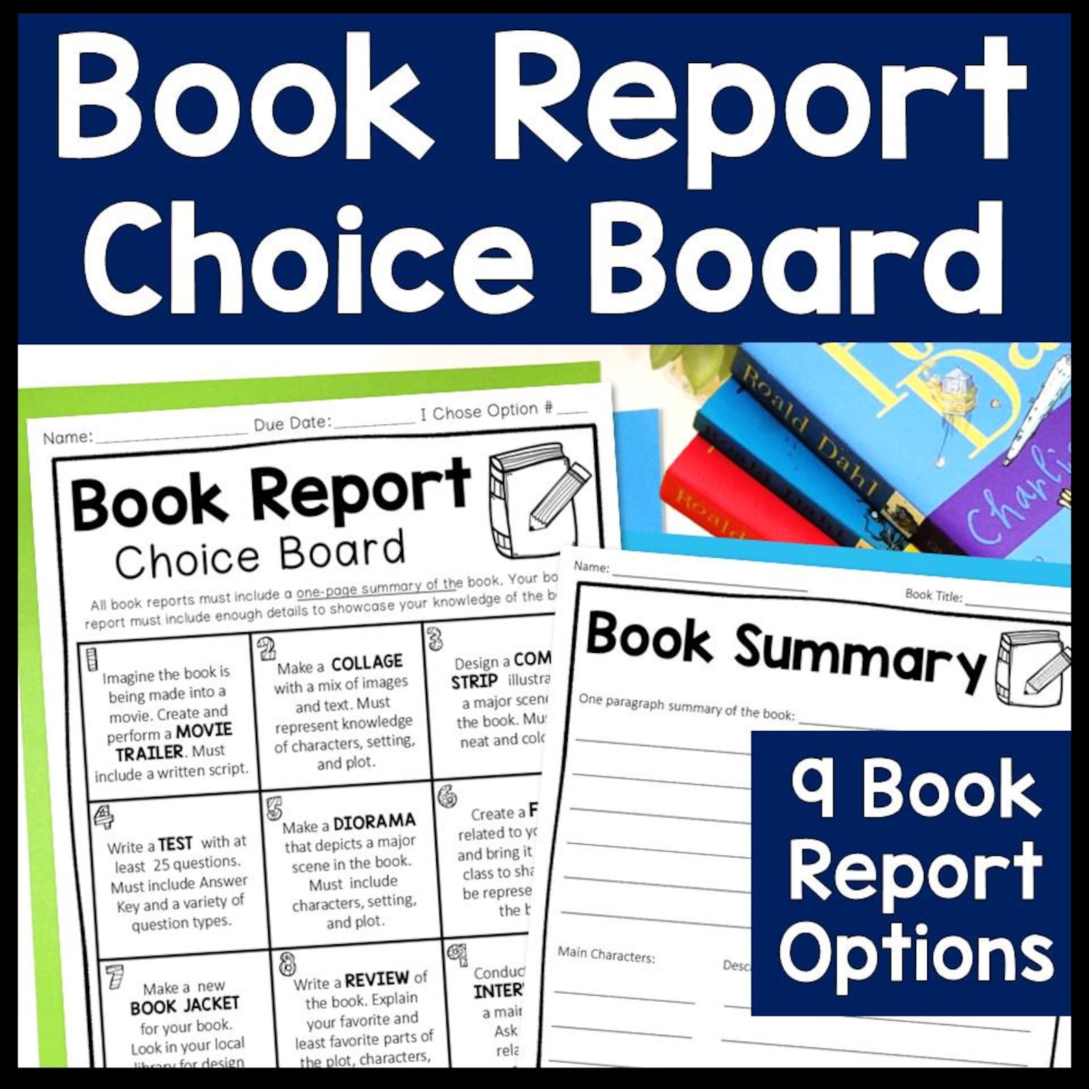 Book Report Choice Board Menu: Book Report Template for Any Book ...