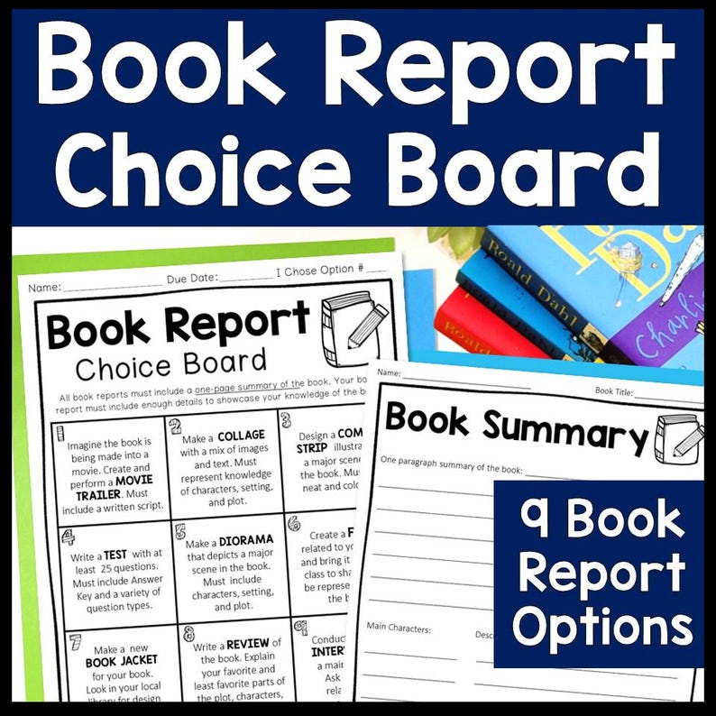 Book Report Choice Board Menu: Book Report Template for Any Book ...
