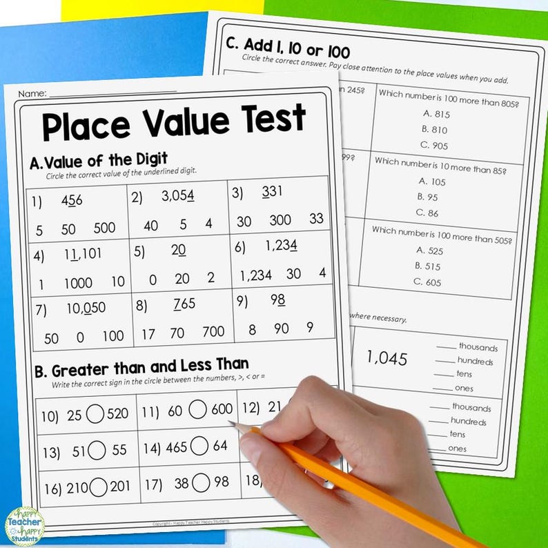 Place Value Test | Place Value Quiz | Two Page Place Value Test ...