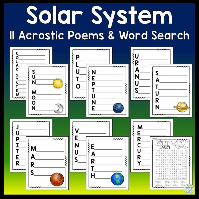 Solar System Writing Activity | 11 Acrostic Poems | Solar System Word ...