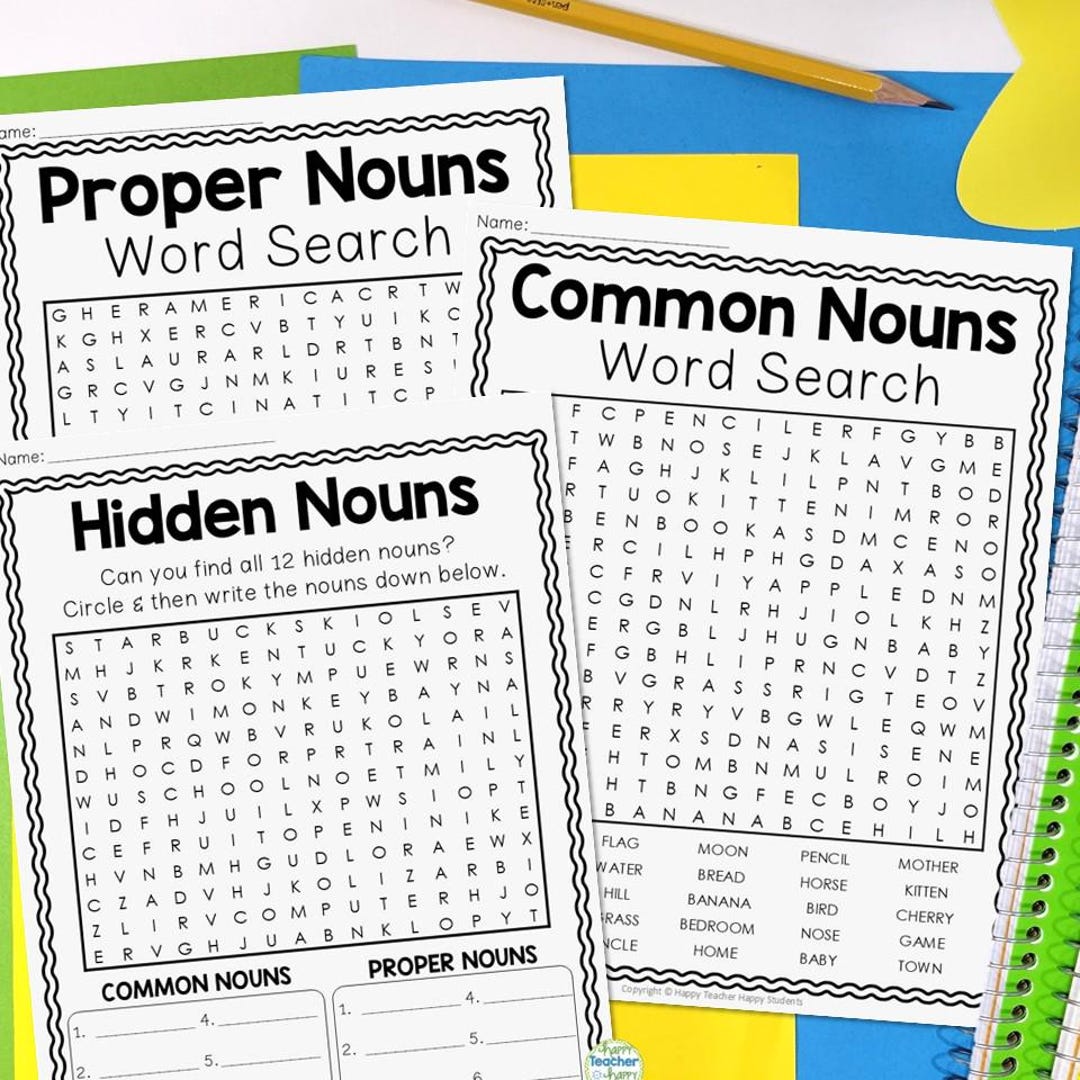 Noun Word Search | 3 Noun Word Searches | Proper & Common Nouns Word ...