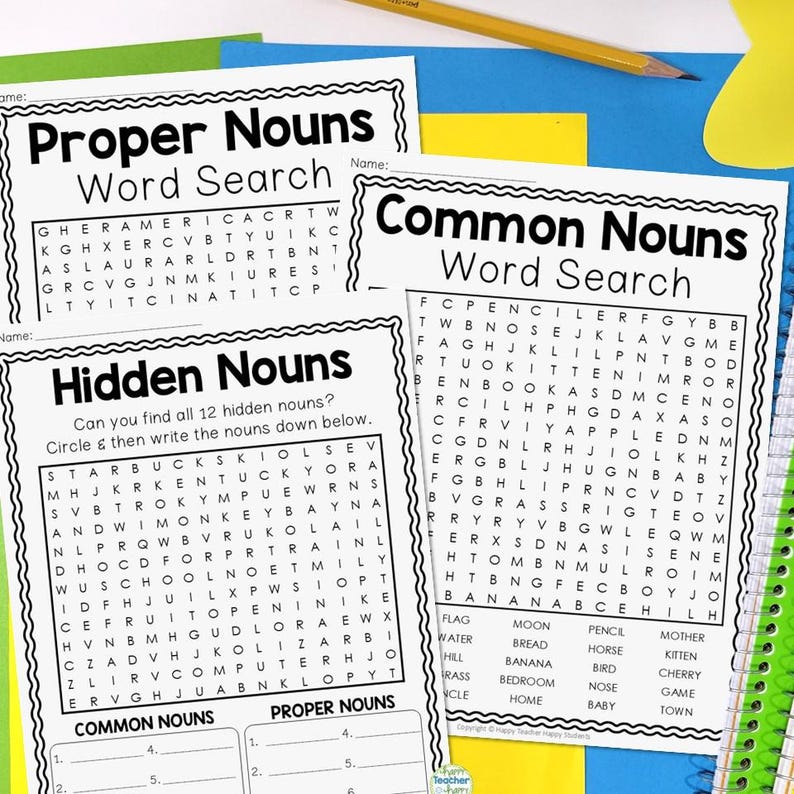Noun Word Search | 3 Noun Word Searches | Proper & Common Nouns Word ...