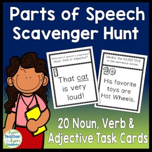 Parts of Speech Scavenger Hunt Activity, 20 Noun, Verb and Adjective ...