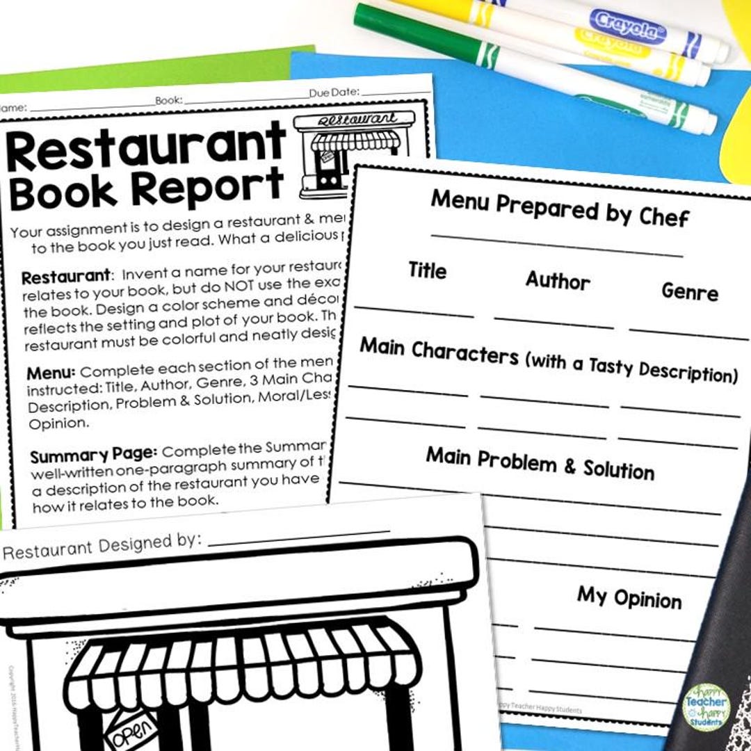 Create a Restaurant Book Report Template: Directions Page, Blank Menu ...