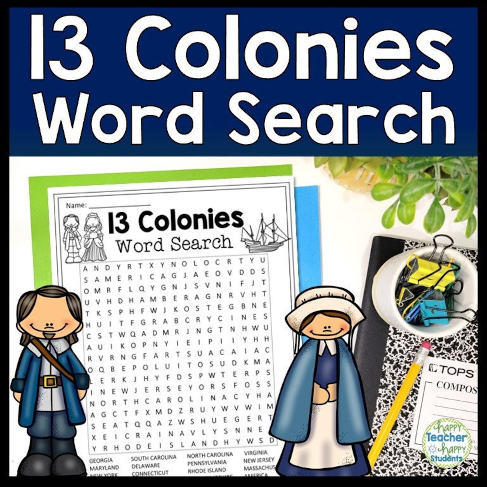 13 Colonies Word Search Activity | Answer Key Included | 13 Colonies ...