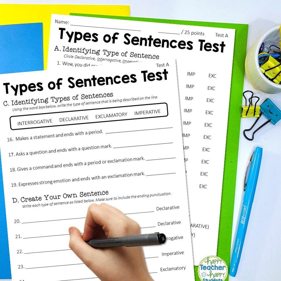 Types of Sentences Test | 2 Test Options | Types of Sentences Quiz W ...