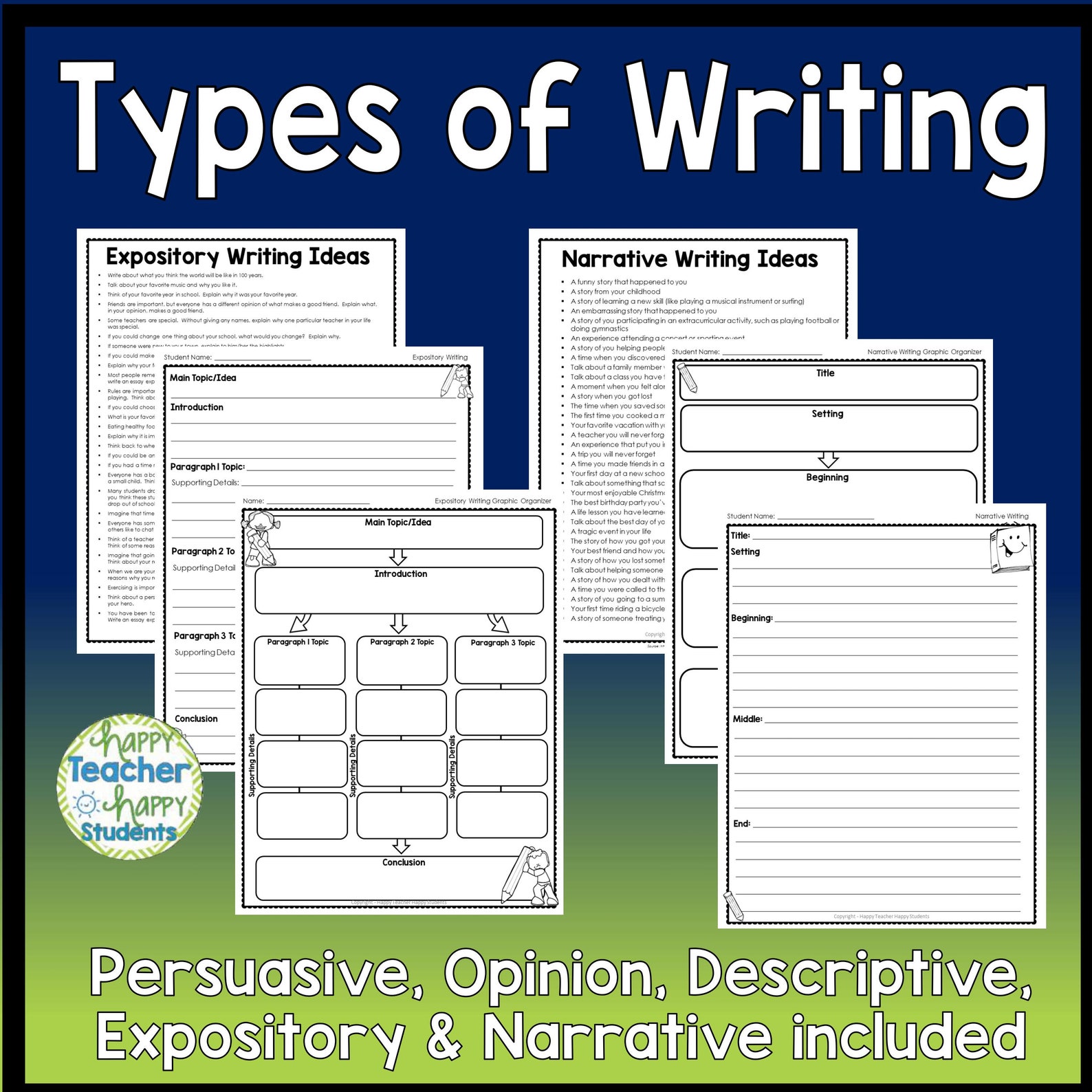 Types of Writing Graphic Organizers: Persuasive, Descriptive, Opinion ...