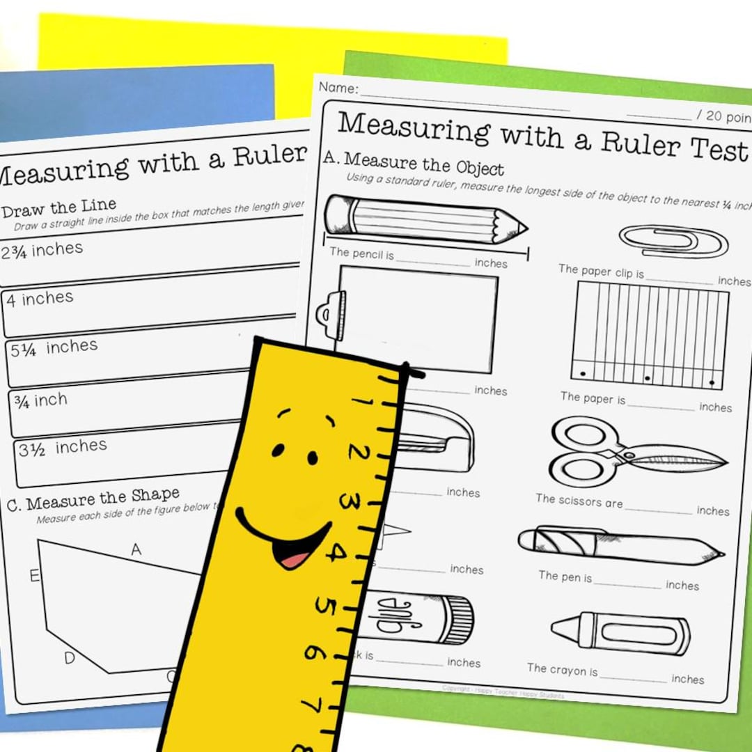 Measuring With a Ruler Quiz: 2-page Measuring in Inches Test (digital ...
