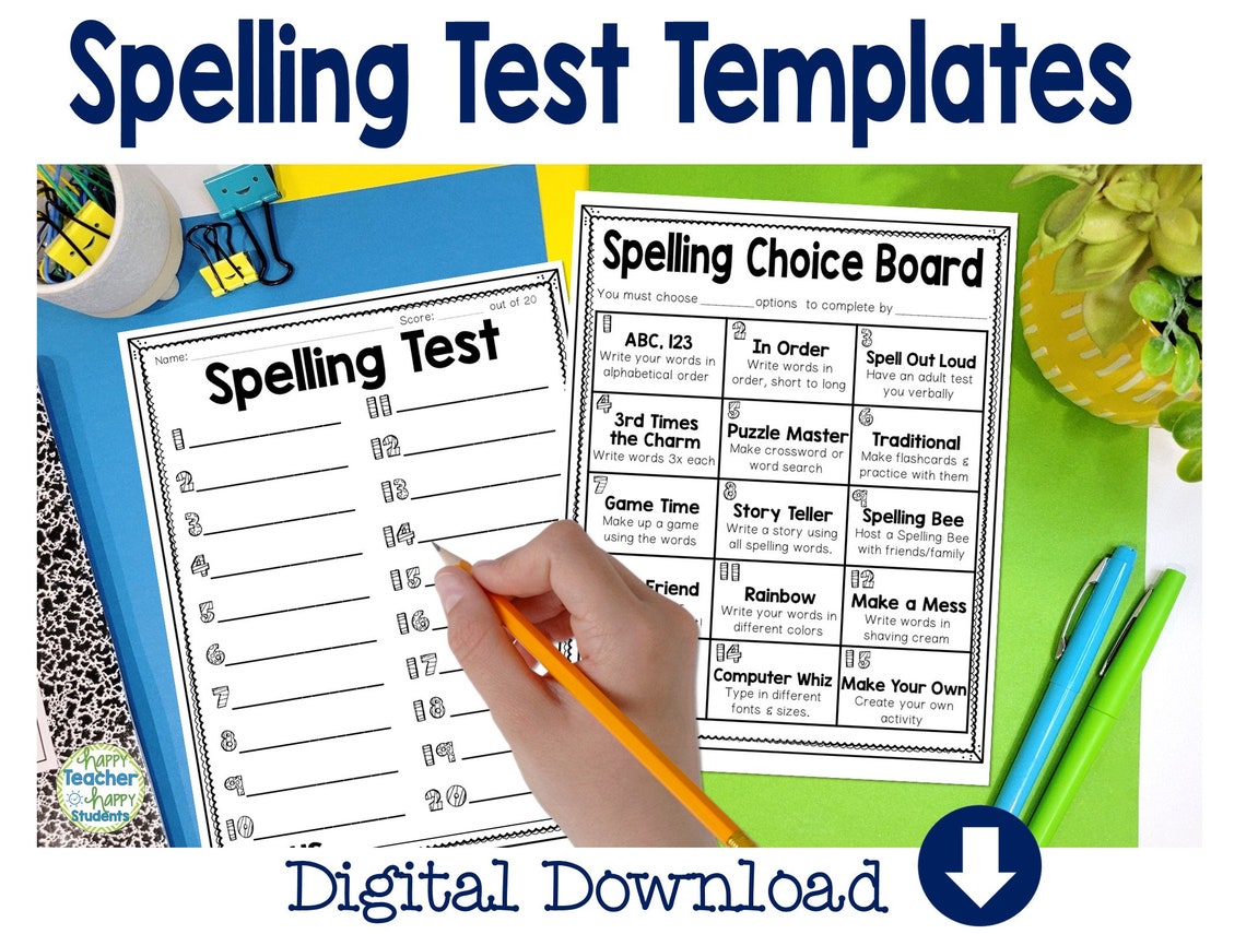 Spelling Test Templates for Spelling Practice AND Spelling Homework ...