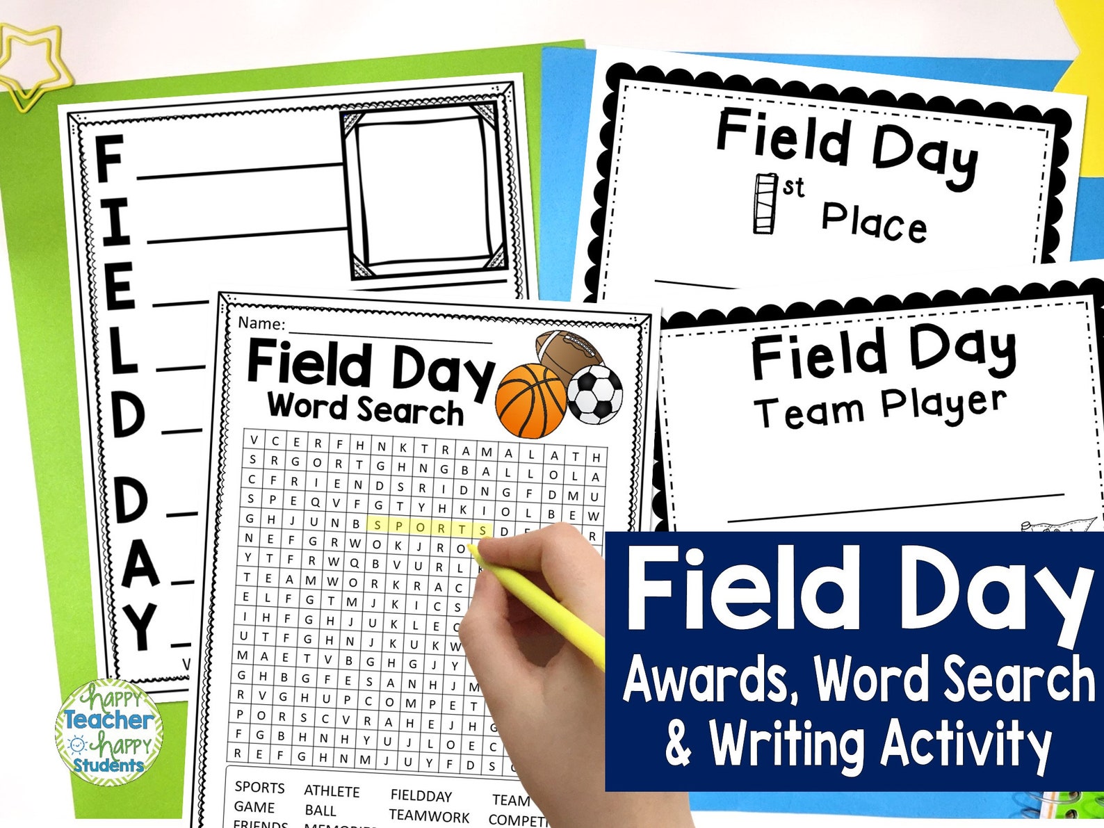 Field Day Awards Certificates, Field Day Word Search & Writing Activity ...
