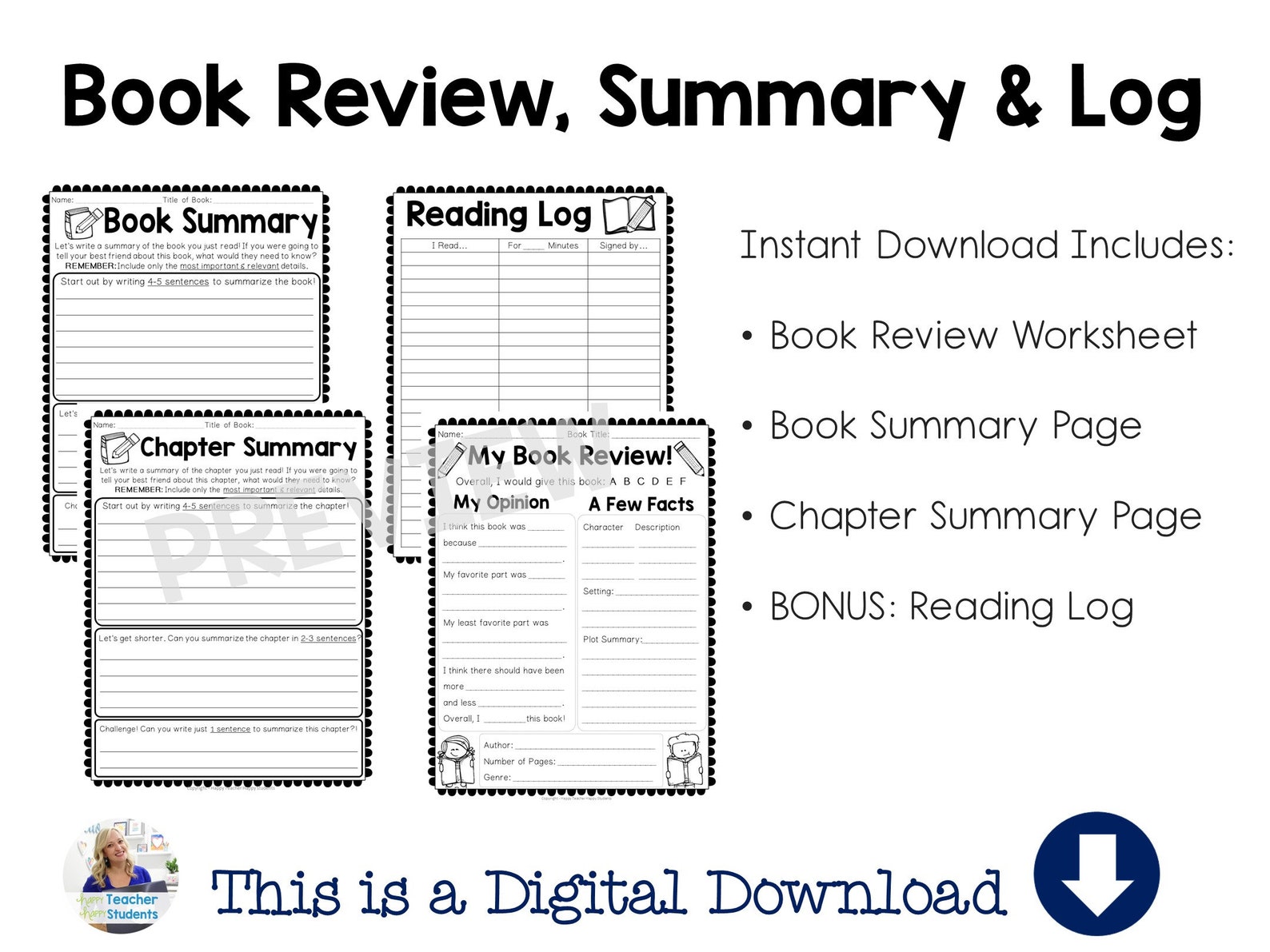 Book Review Template: Book Summary & Chapter Printable With FREE ...