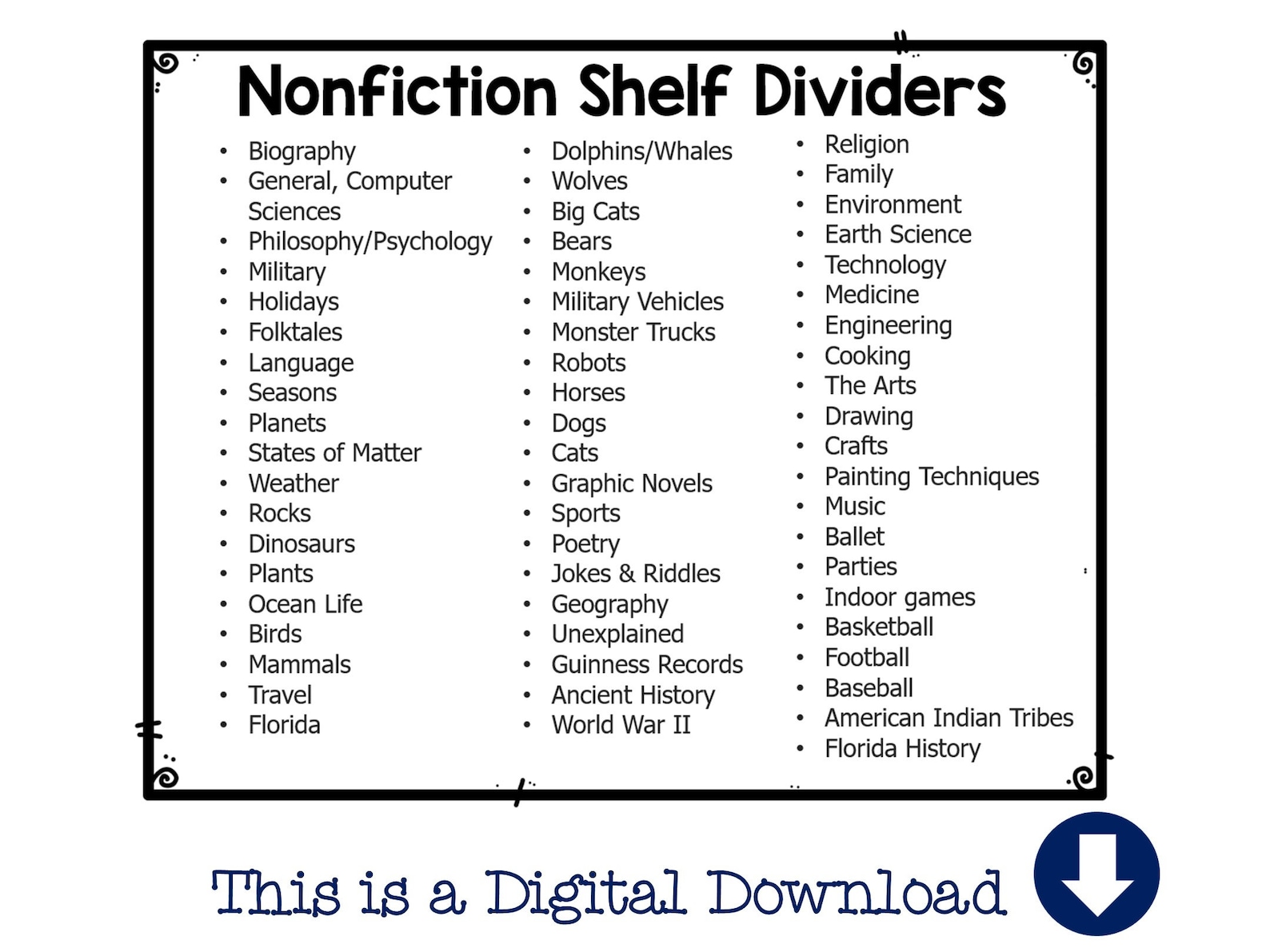 Nonfiction AND Fiction Library Shelf Dividers Classroom - Etsy