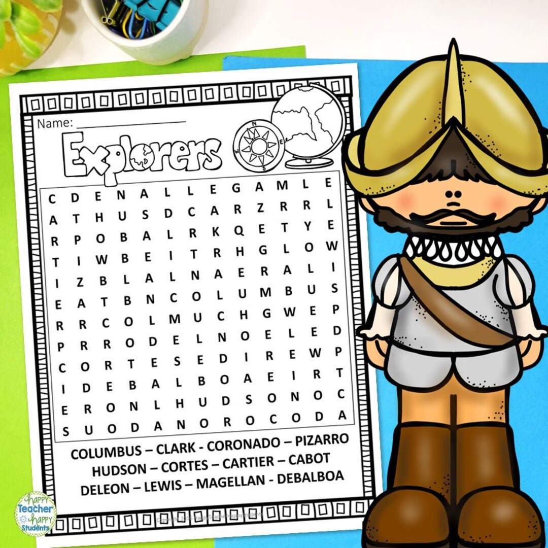 Early Explorers Word Search |columbus, Hudson, Deleon, Magellan, Etc ...