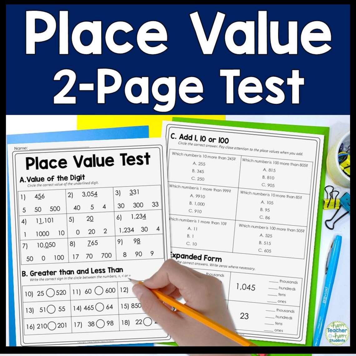 Place Value Test | Place Value Quiz | Two Page Place Value Test ...
