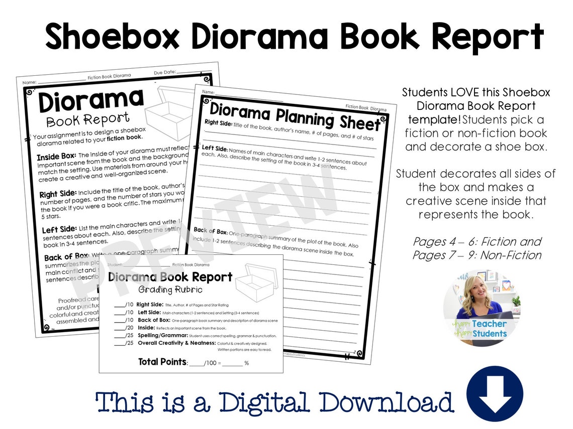 Shoe Box Diorama Book Report Template: Fiction & Non-fiction (digital ...
