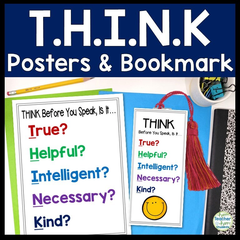 Think Before You Speak Poster & Bookmark, THINK Poster and Bookmark ...