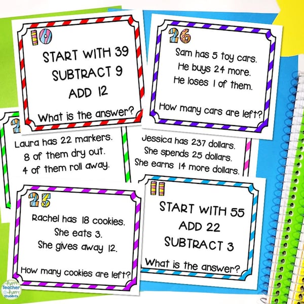 Math Word Problems Cards - Etsy