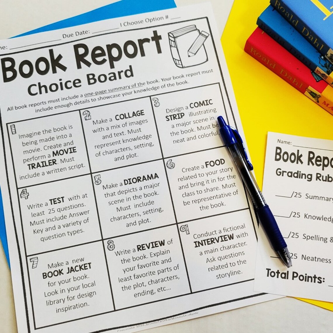 Book Report Choice Board Menu, Book Report Template for Any Book, Book ...