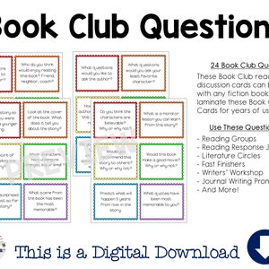Printable Book Club Question Cards: 24 Book Club Discussion Questions ...