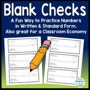 Blank Checks Templates Use for Writing Large Numbers or in a Classroom ...