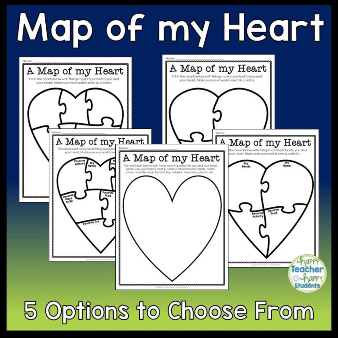 Map of My Heart Template | 5 Heart Options | Heart Map Writing Drawing ...