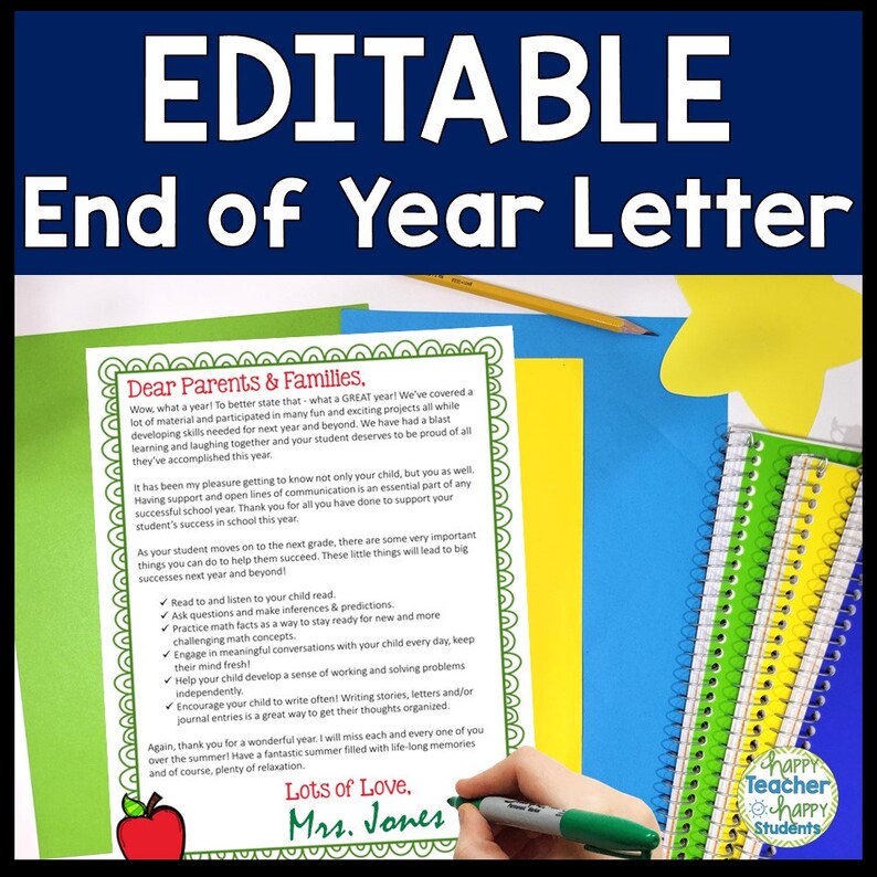 EDITABLE End of Year Letter to Students and Parents (color & Black ...