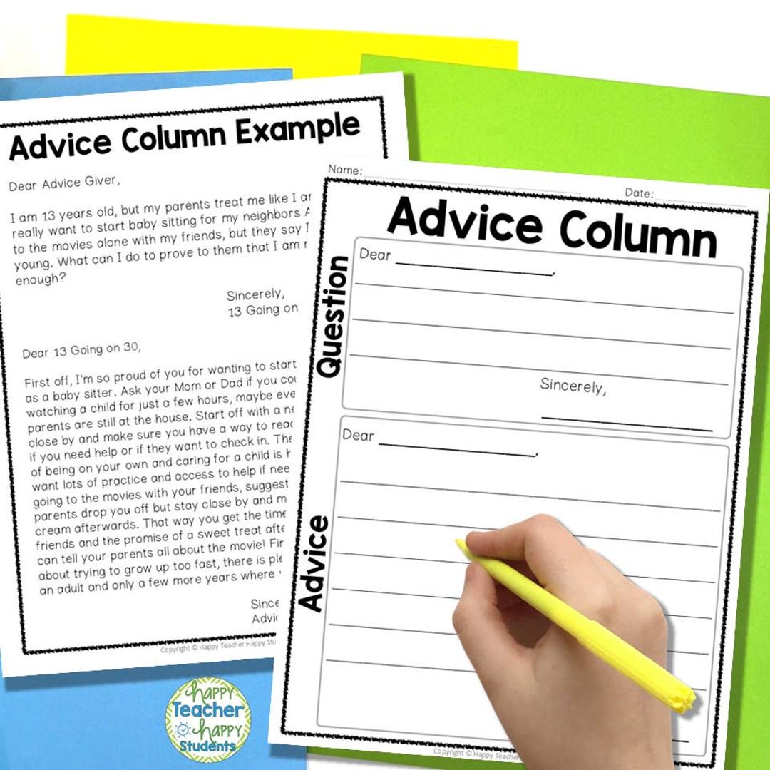 Advice Column Template | A FUN Advice Writing Activity With Example ...