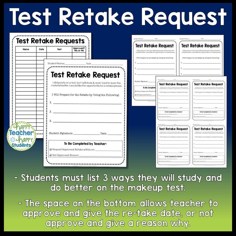 Test Retake Request, Test Retake Form for Students, Test Retake Note ...
