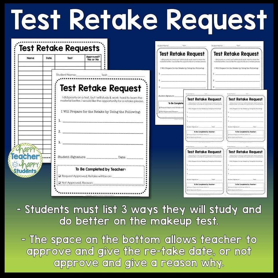 Test Retake Request Form | Test Retake Form for Student | Test Retake ...