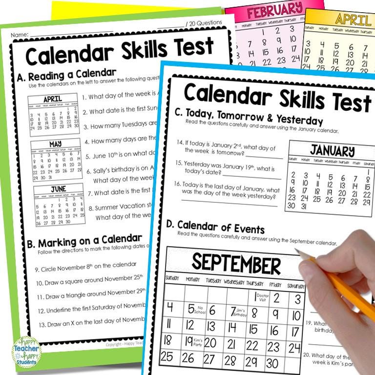 Calendar Skills Test: How to Use a Calendar Quiz for Kids (digital ...