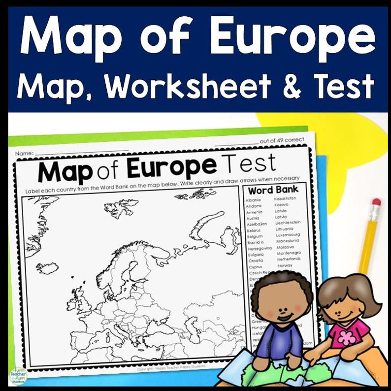 Europe Map Quiz: Map of Europe Test and Practice Worksheet for Kids ...