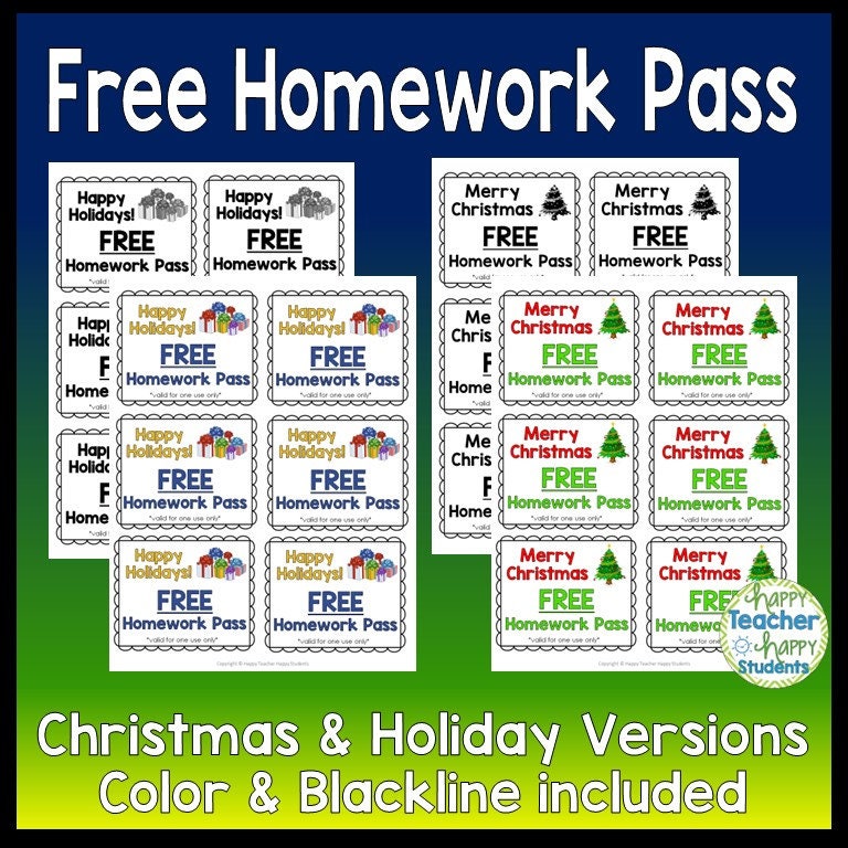 Merry Christmas Free Homework Pass Christmas Gift for Students From ...