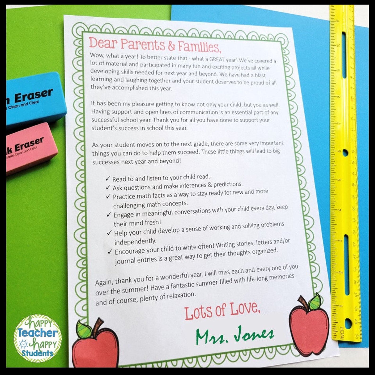 EDITABLE End of Year Letter to Students and Parents (color & Black ...