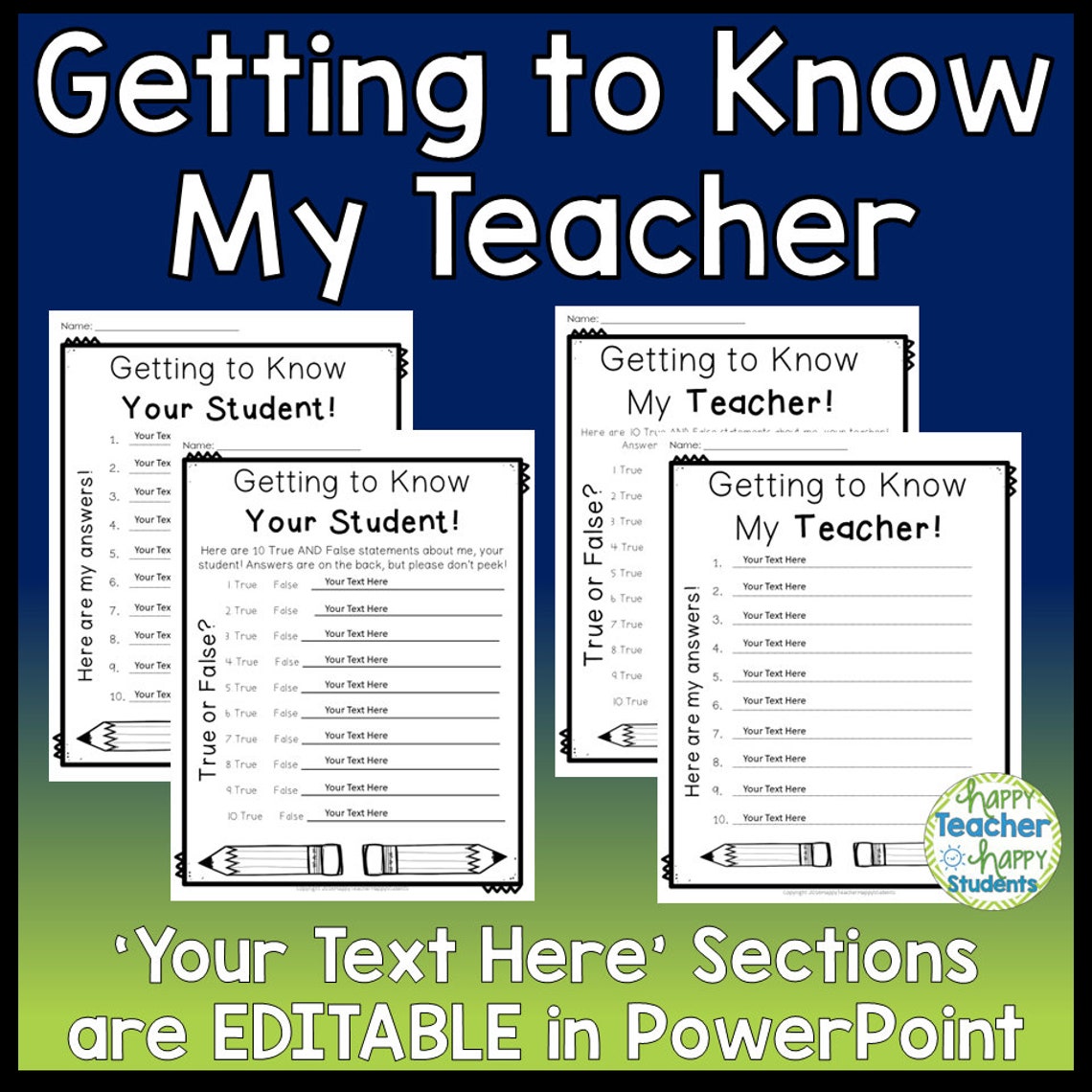 Getting to Know Your Teacher Activity for Back to School | EDITABLE ...