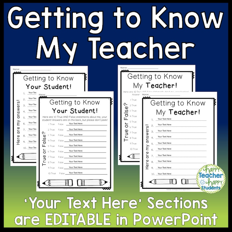 Getting to Know Your Teacher Activity for Back to School | EDITABLE ...