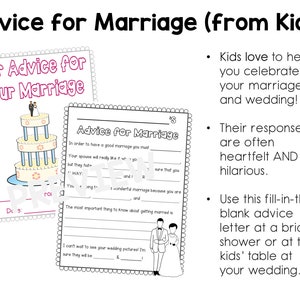 Childrens Advice for Marriage, Wedding Advice Book, Weddings Kids Table ...