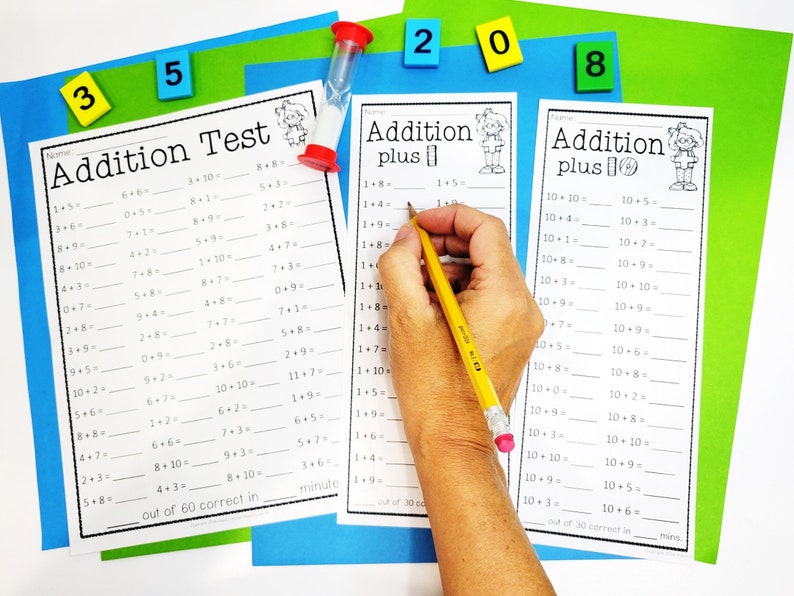 Addition Facts Timed Tests +1 - +10, Addition Timed Tests, Addition ...