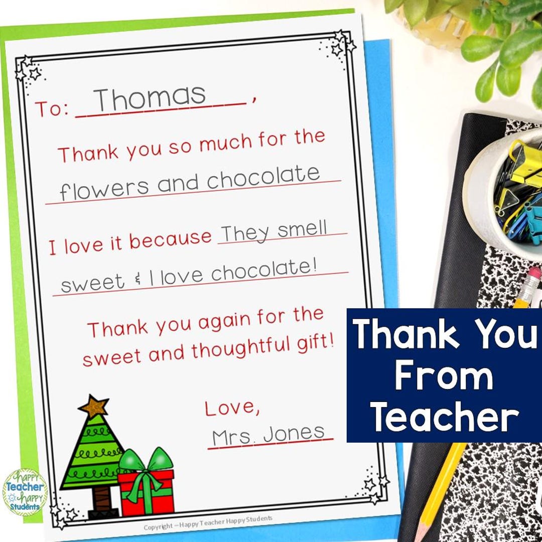 Christmas Thank You Notes Christmas Thank You Card From Teacher to ...