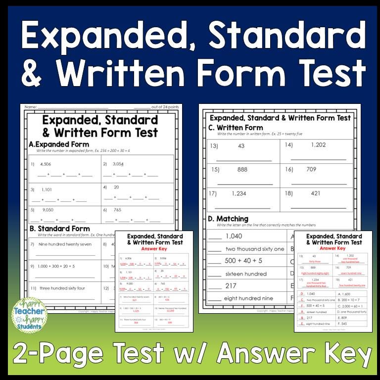 Standard, Expanded and Written Form Quiz: Standard and Expanded Form ...