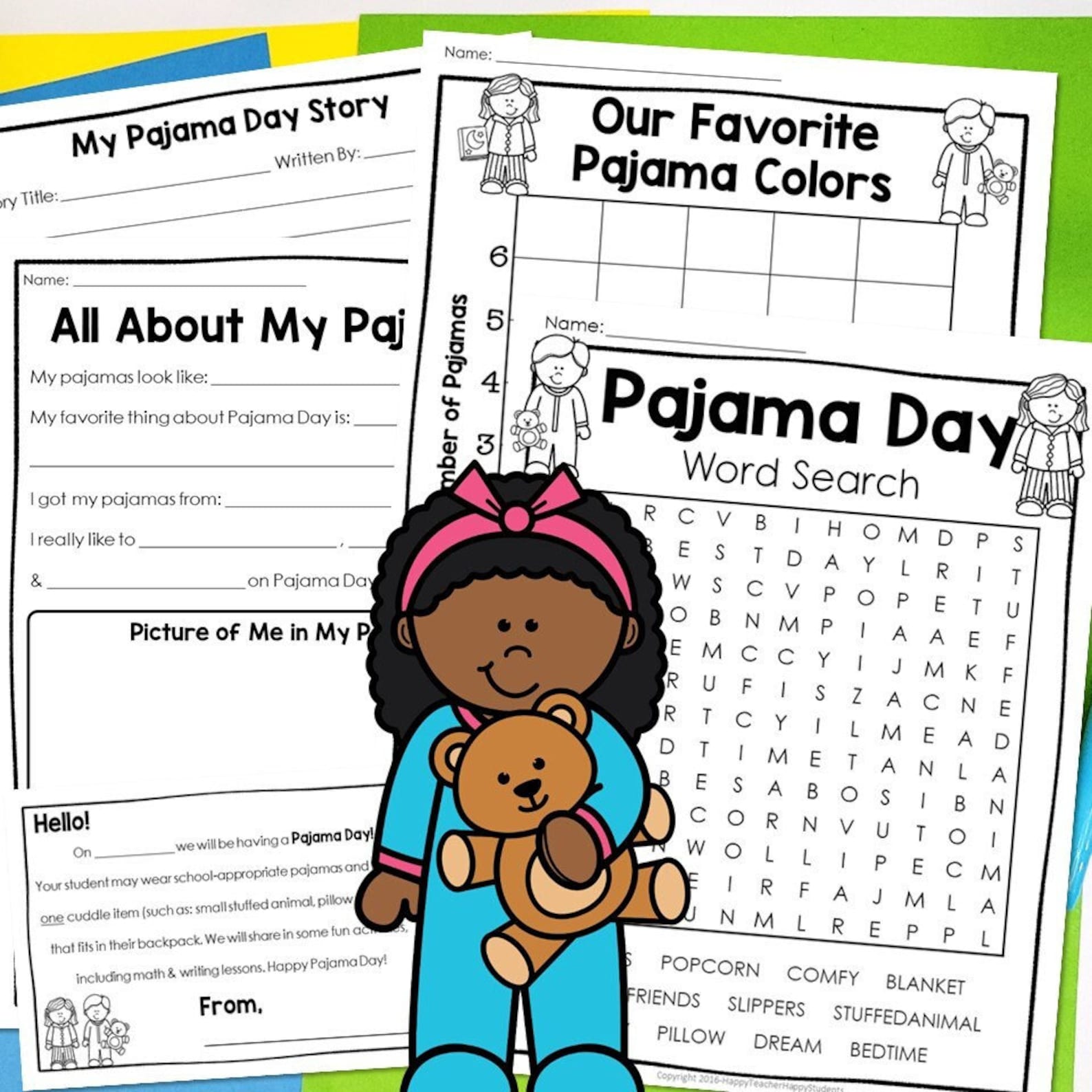 Pajama Day Activities | Pajama Day Party | Word Search, Writing & Math ...