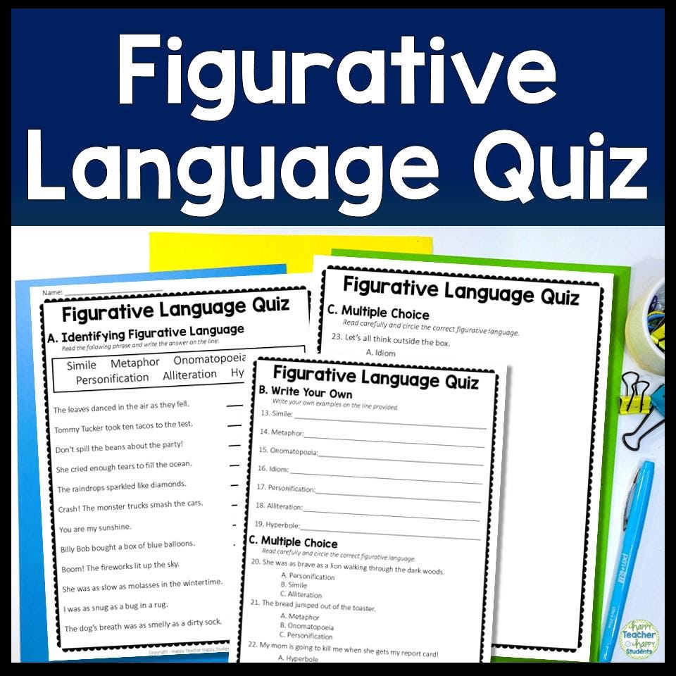 Figurative Language Quiz: Simile, Metaphor, Idiom Test (PDF Download ...