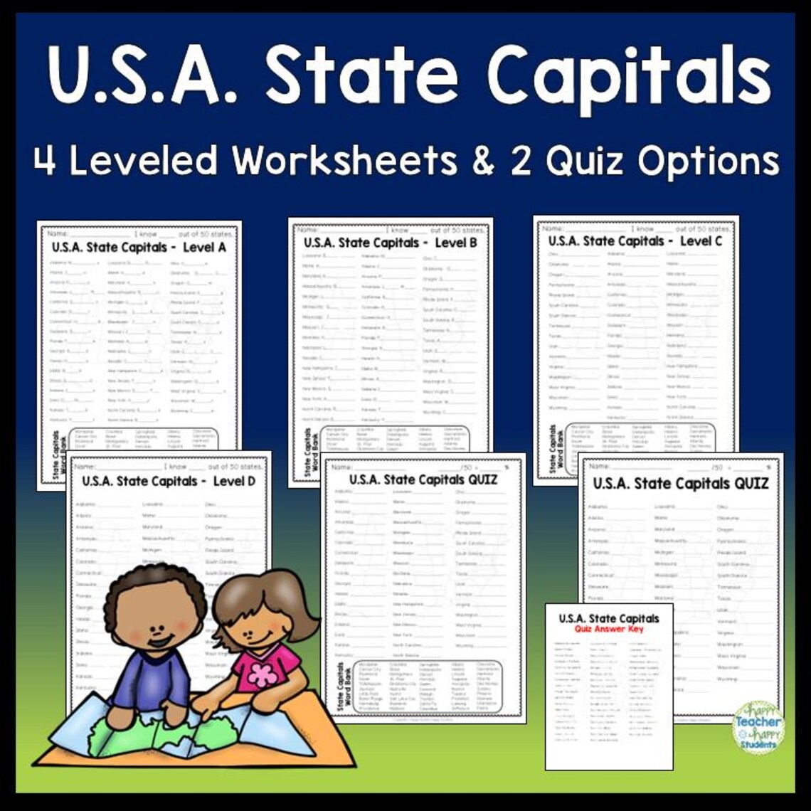 USA State Capitals Worksheets & Quizzes (digital Download) US State ...