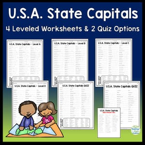 USA State Capitals Worksheets & Quizzes (digital Download) US State ...
