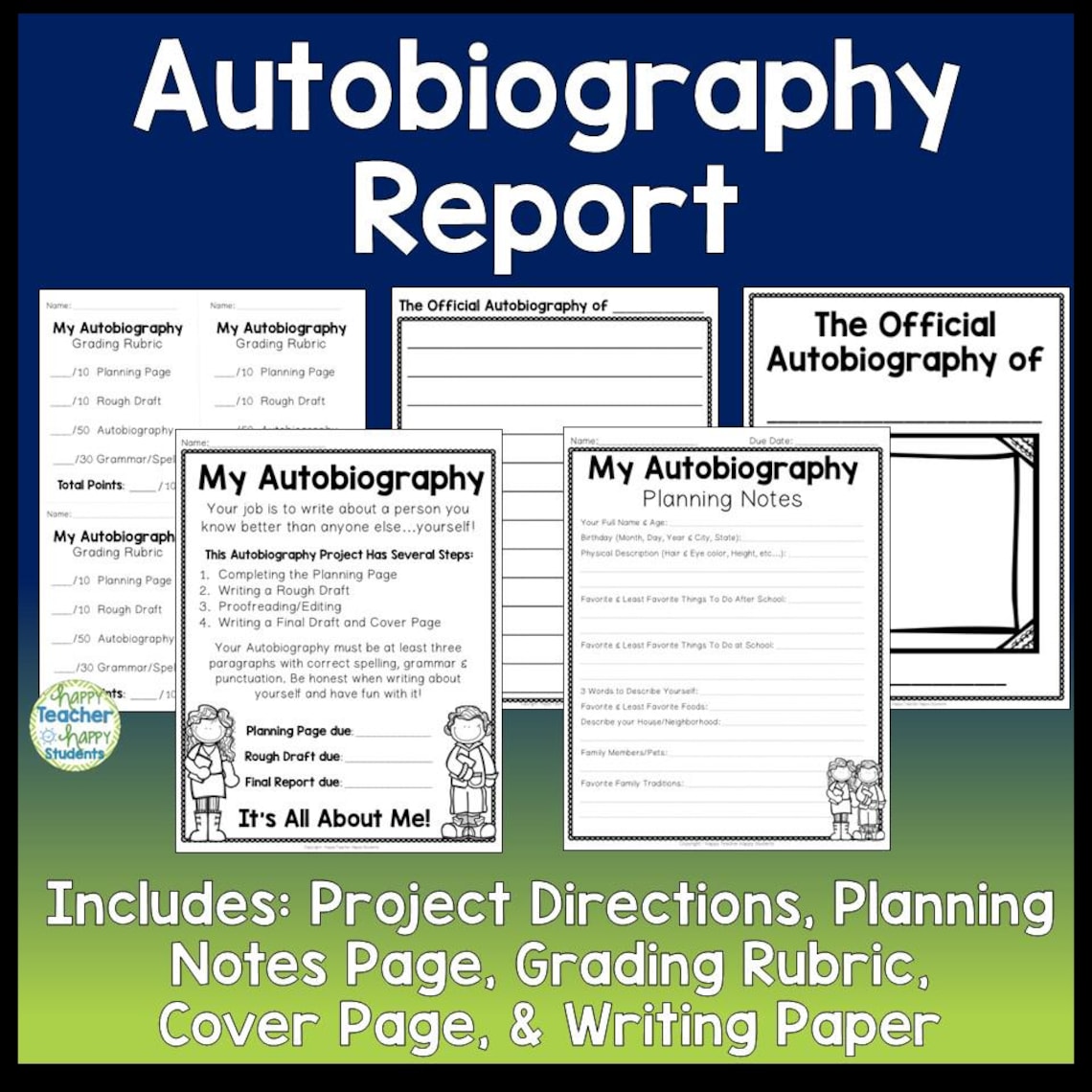 Kid's Autobiography Project: Template, Planning Page & Rubric (digital ...