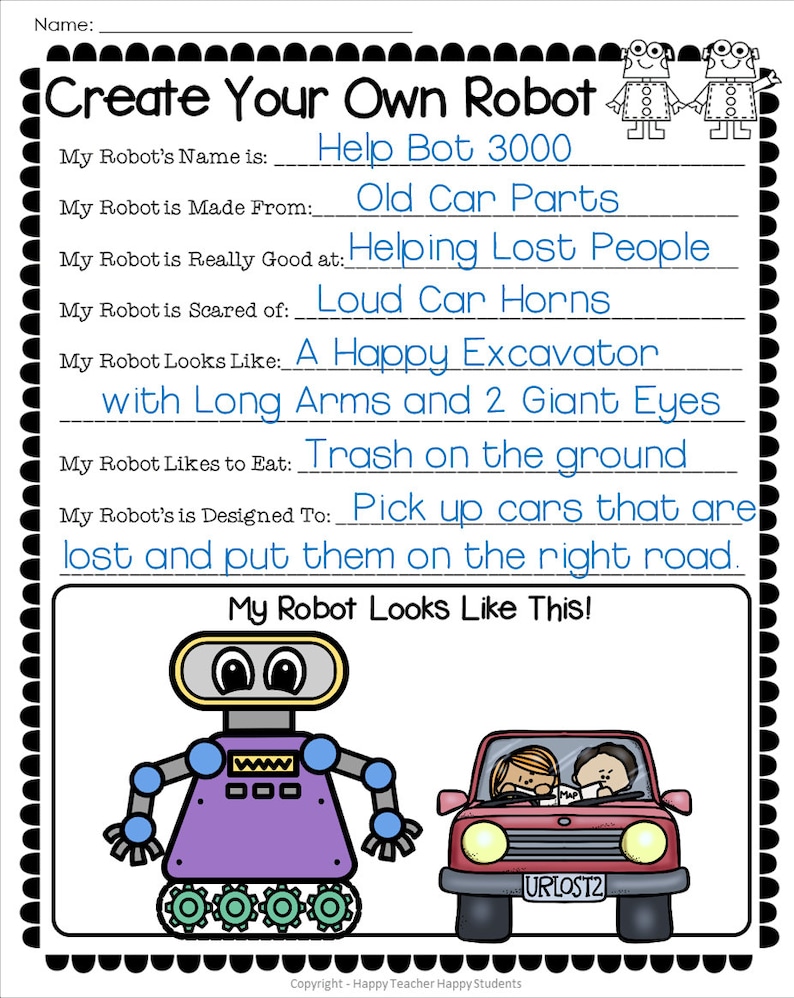 Create Your Own Robot Writing Activity, 5 Create a Robot Worksheets ...