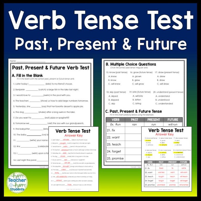 Past, Present and Future Tense Verb Test | Verb Tense Quiz for Kids ...