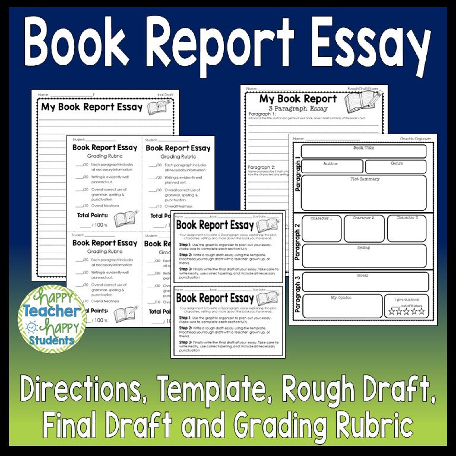 Book Report Essay: Template, Final Draft and Rubric for a 3 Paragraph ...
