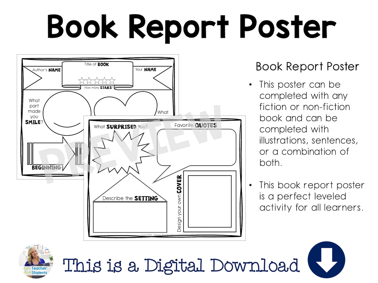 Printable Book Report Poster Template: Works With Any Fiction or Non ...