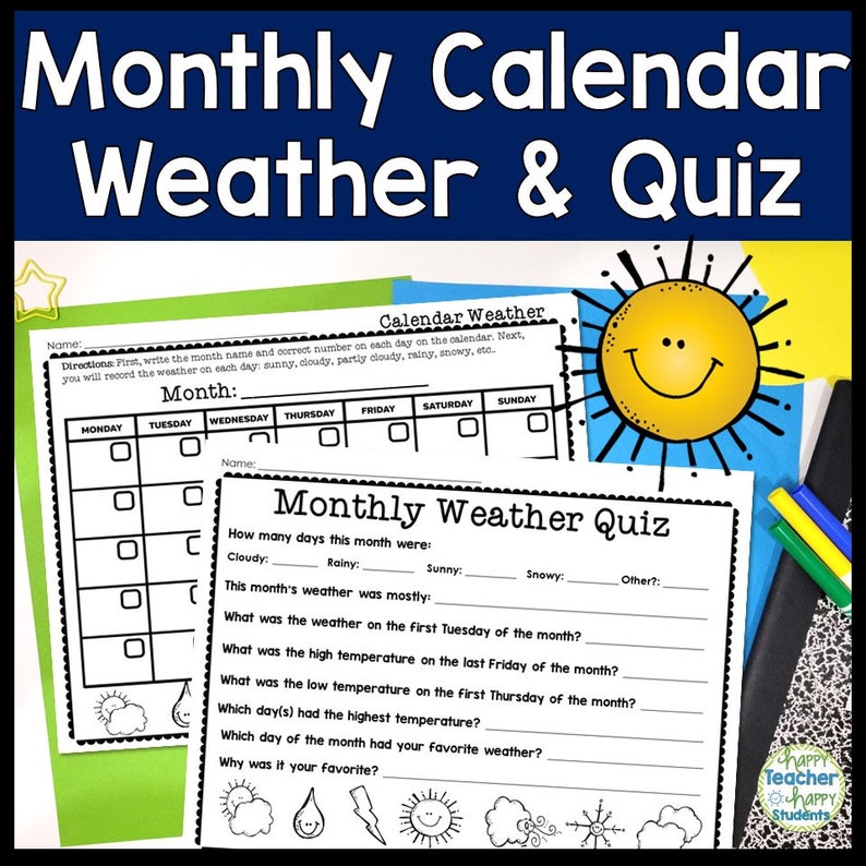 Monthly Weather Tracking Calendars and Weather Calendar Worksheets and ...