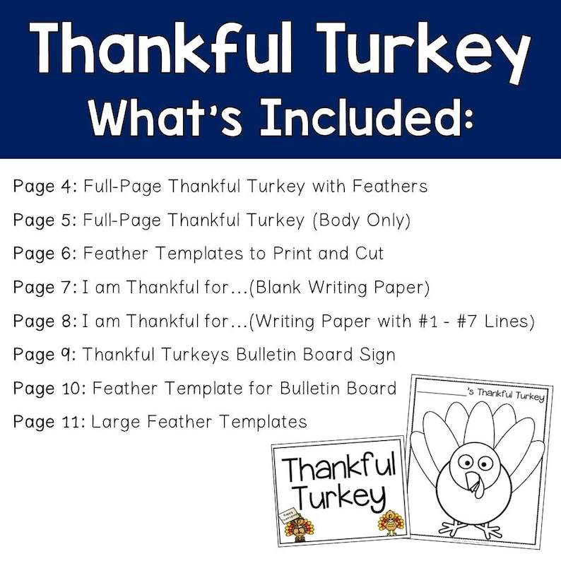 Thankful Turkey Craft Template: Thanksgiving Kids Activity (digital ...